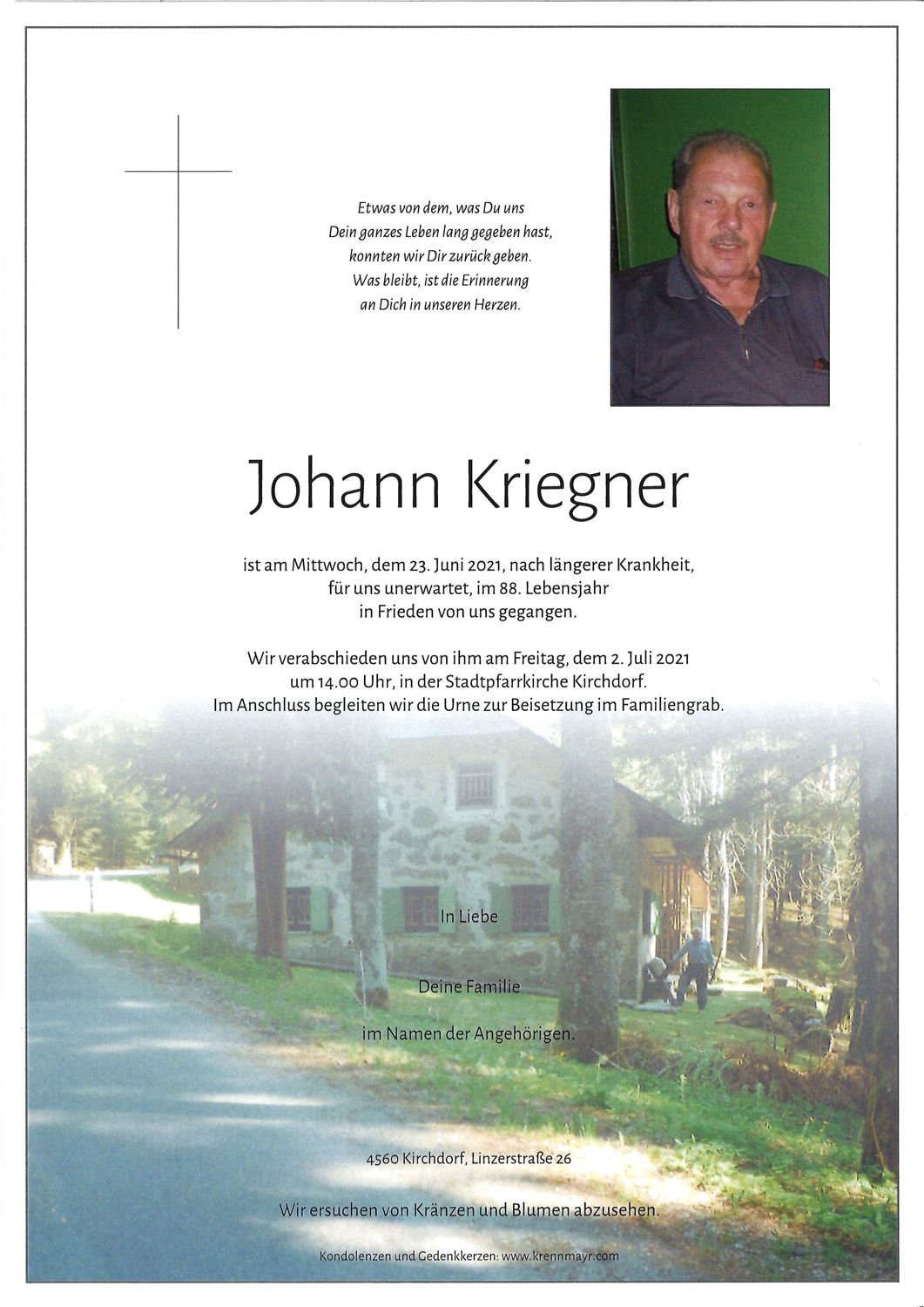 Todesfall Johann Kriegner